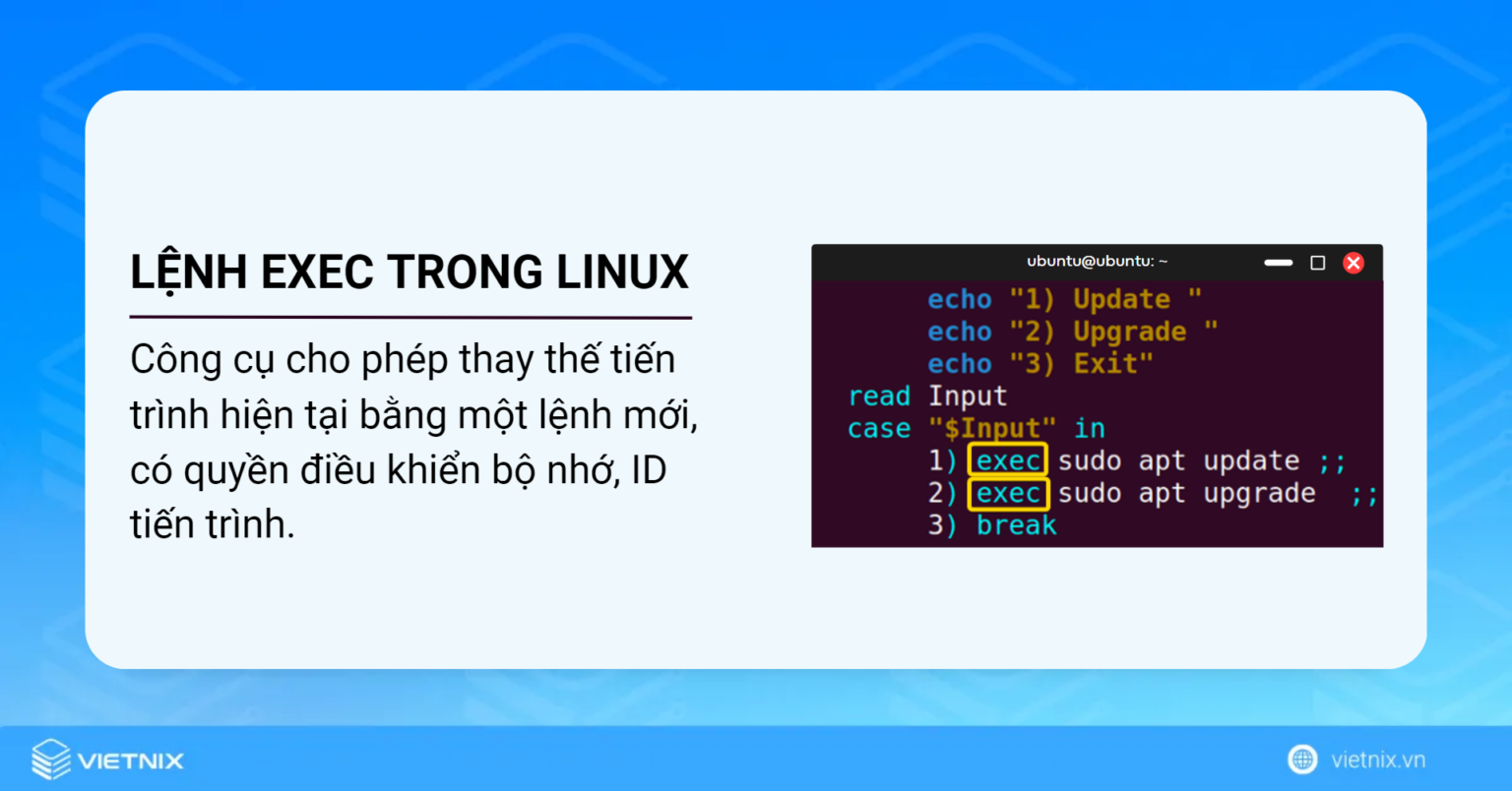 Sử dụng lệnh exec trong Linux để chạy tập lệnh shell